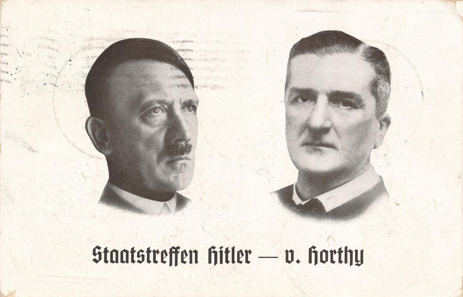 III. Reich 1938 AK Staatstreffen Hitler- v. Horthy, postalisch gelaufen ...