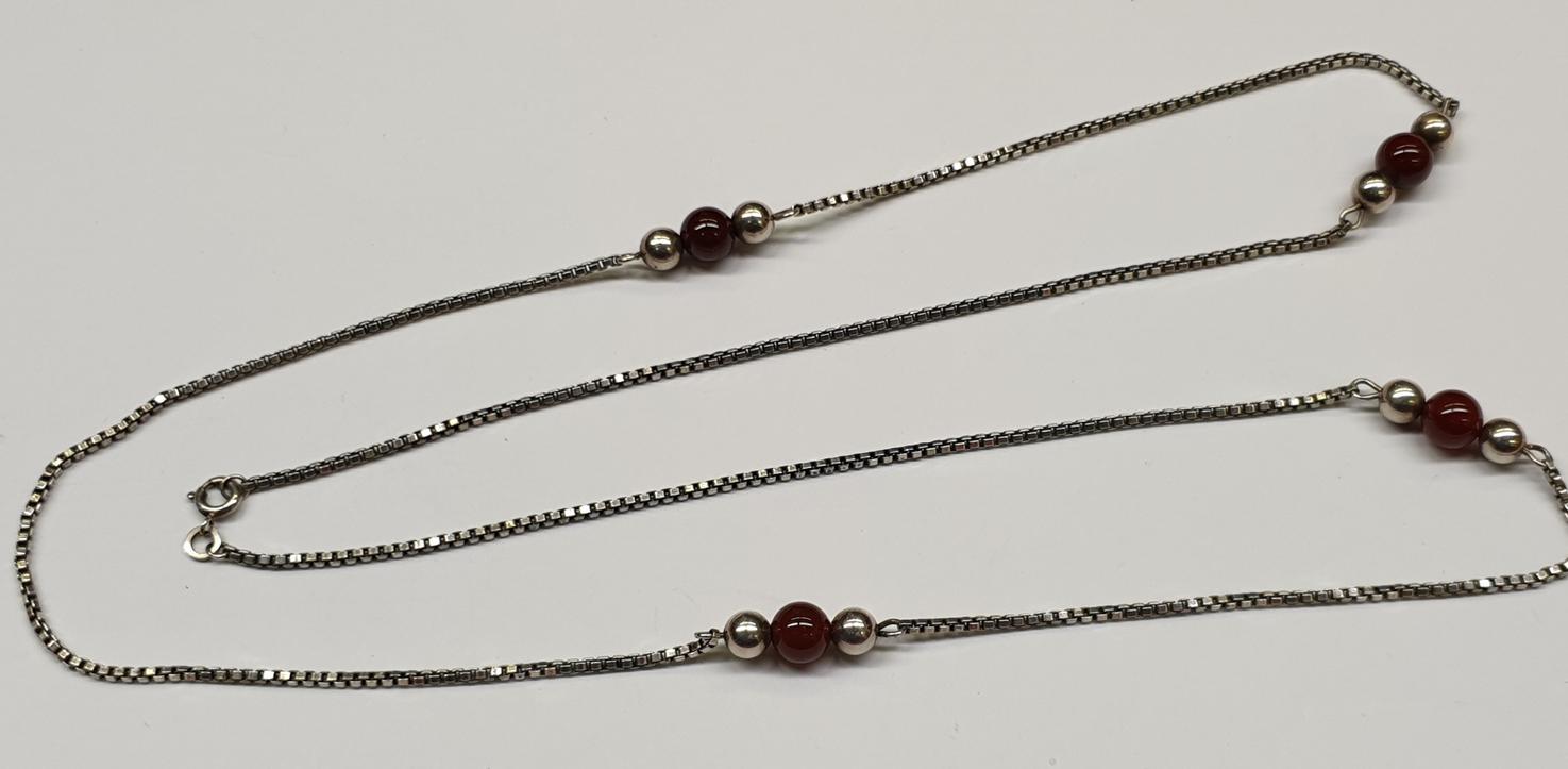 835er Silber Kette Silberkette Collier Silbercollier Karneol | MA-Shops
