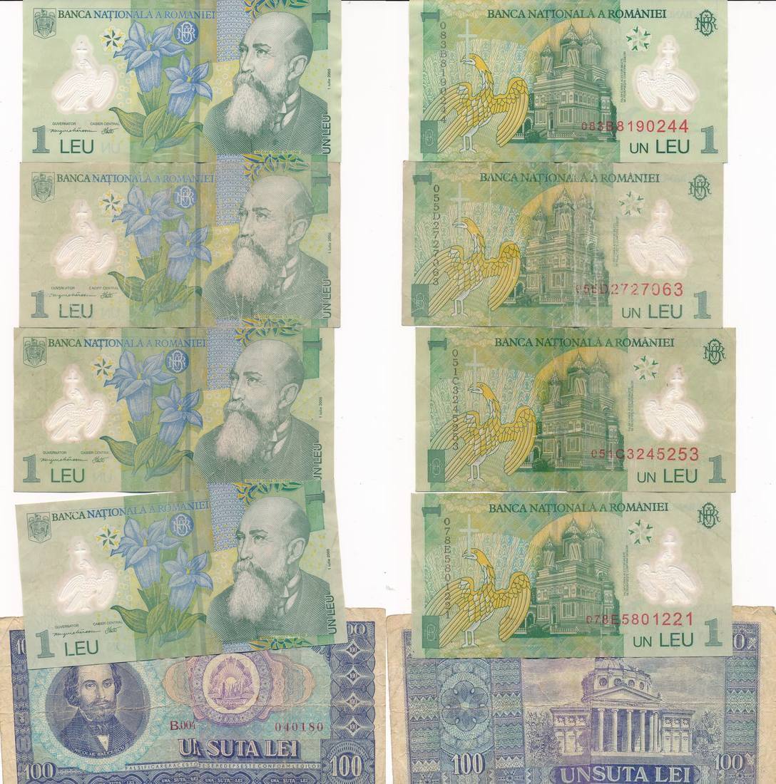 Rumänien 1 Lue 100 Lei 2005 1966 Geldschein Banknote 5 Stück Lot ...