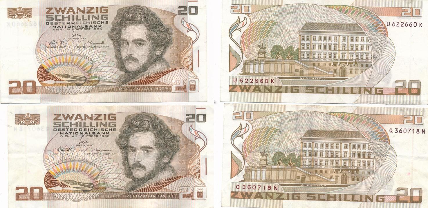 20 Schilling 1986 2 x Banknote Österreichische Nationalbank | MA-Shops