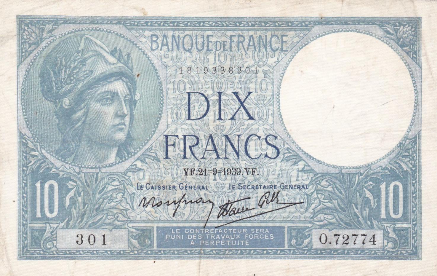 Frankreich 10 Francs 1939 Geldschein Banknote Dix Francs IV MA Shops frankreich-10-francs-1939-geldschein-banknote-dix-francs-iv-ma-shops