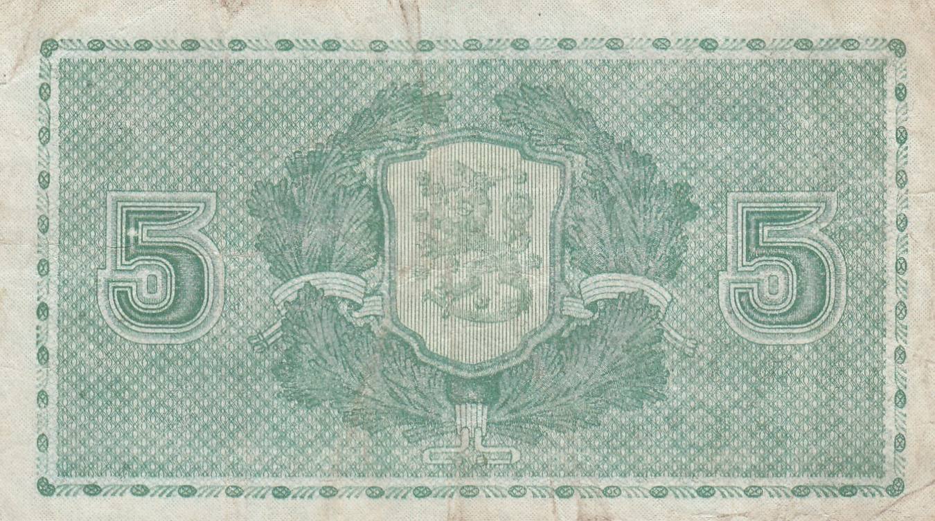 Finnland 5 Markkaa Mark 1939 Geldschein Banknote Suomen Pankki III ...