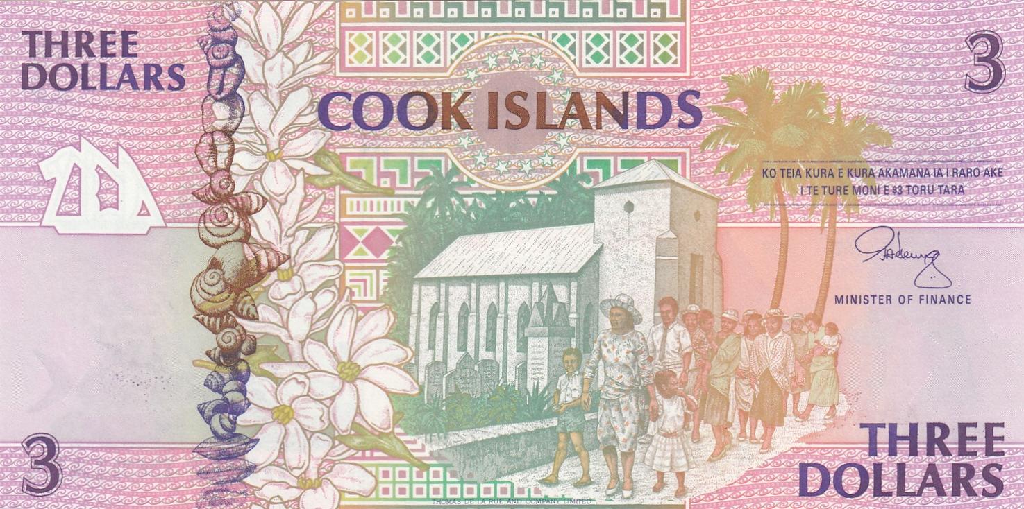 Cook Islands 3 Dollars 1992 Geldschein Banknote Cook Inseln unc | MA-Shops