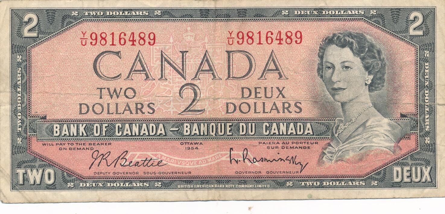 Canada 2 Dollars 1954 Geldschein Banknote Kanada III MA Shops