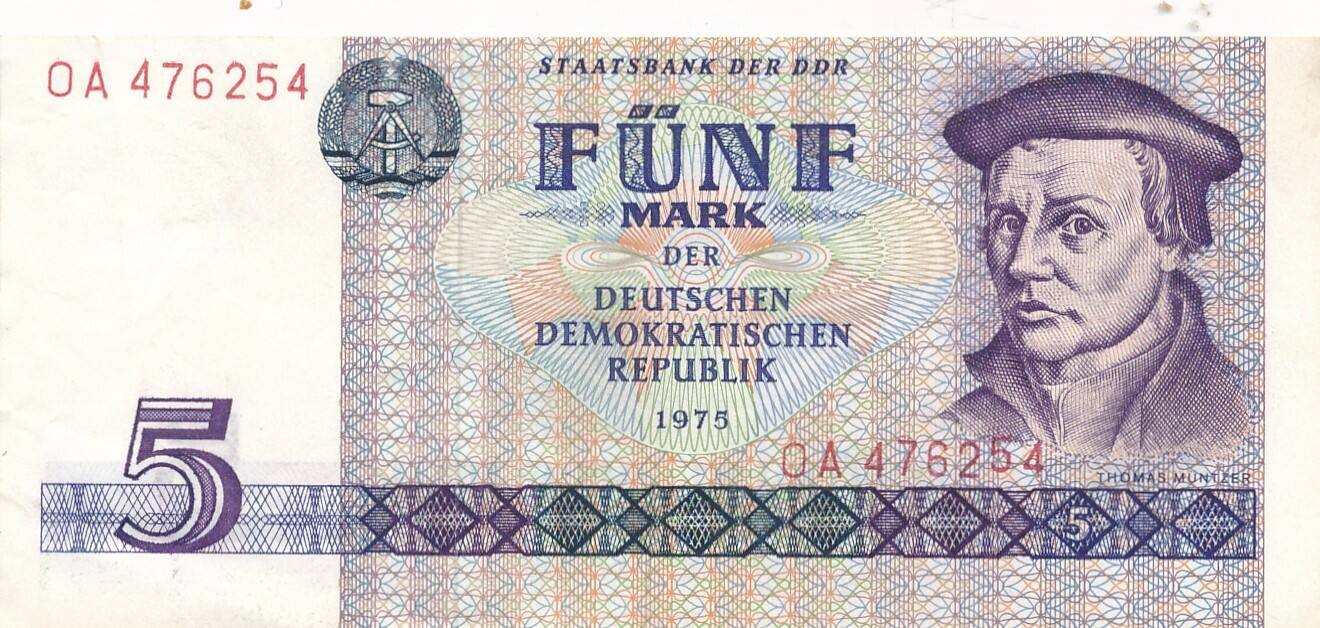 Deutschland DDR 5 Mark 1975 Geldschein Banknote Serie OA I- | MA-Shops