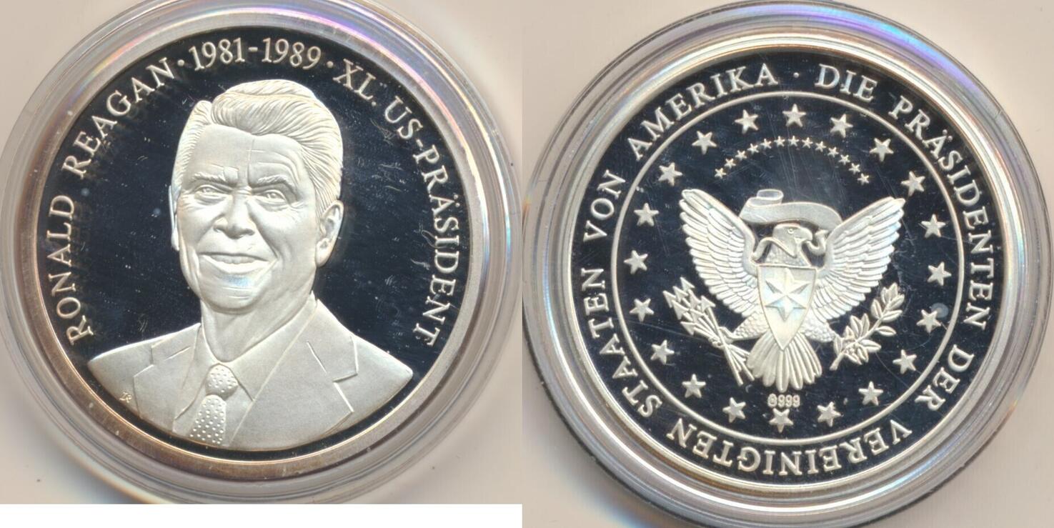 1991 Moderne Medaille Präsidenten der USA Ronald Reagan Polierte Platte ...