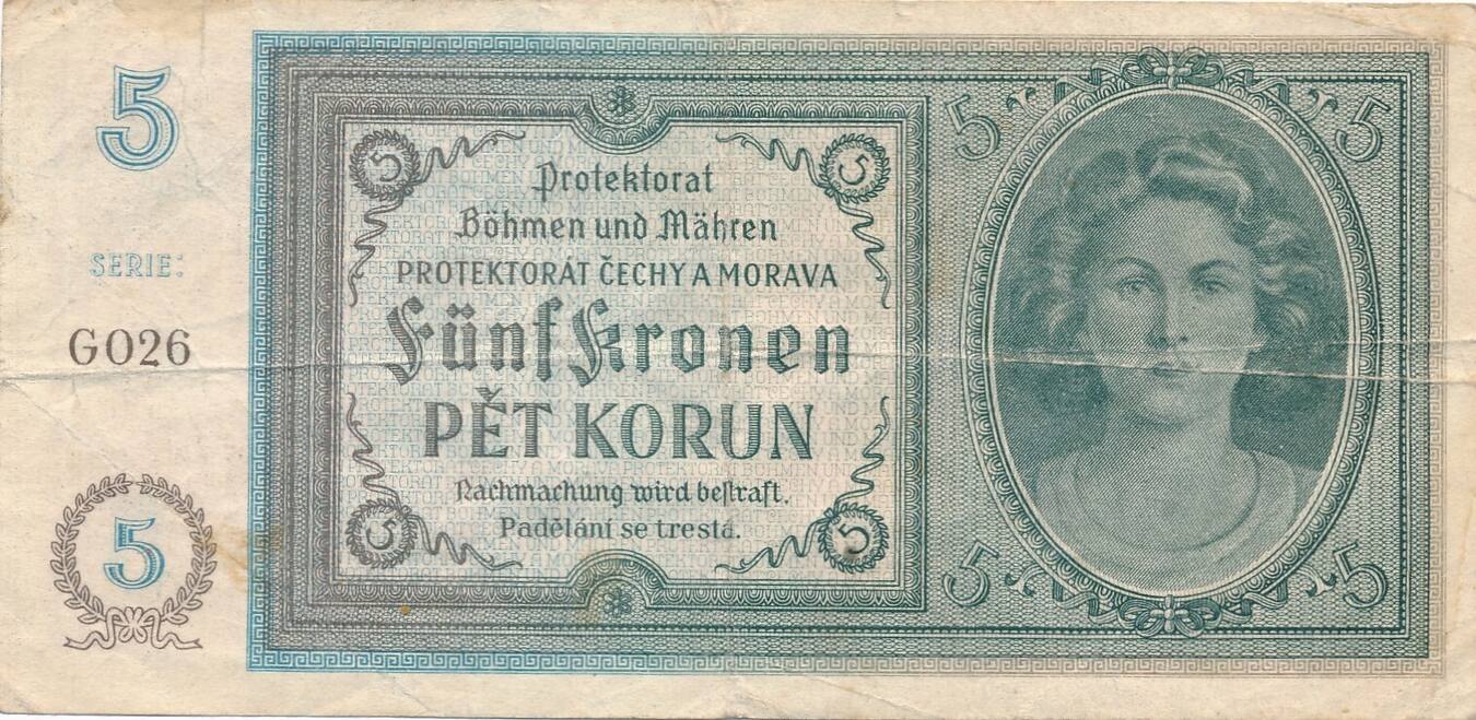 Deutschland Deutsches Reich Drittes Reich 5 Korun Krone Koruna o.D ...