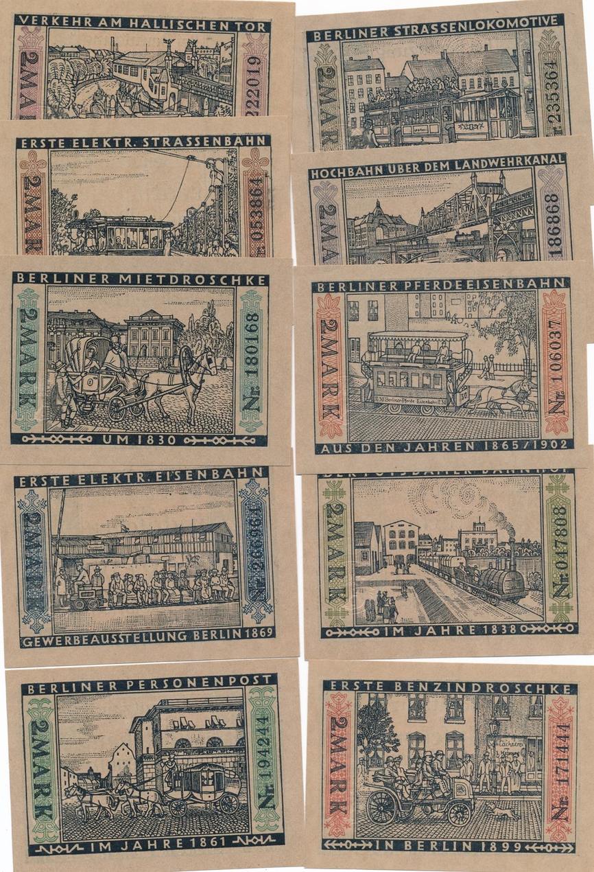 Berlin 2 Mark 1922 Städtische Strassenbahn Serie 10 Stück leicht ...