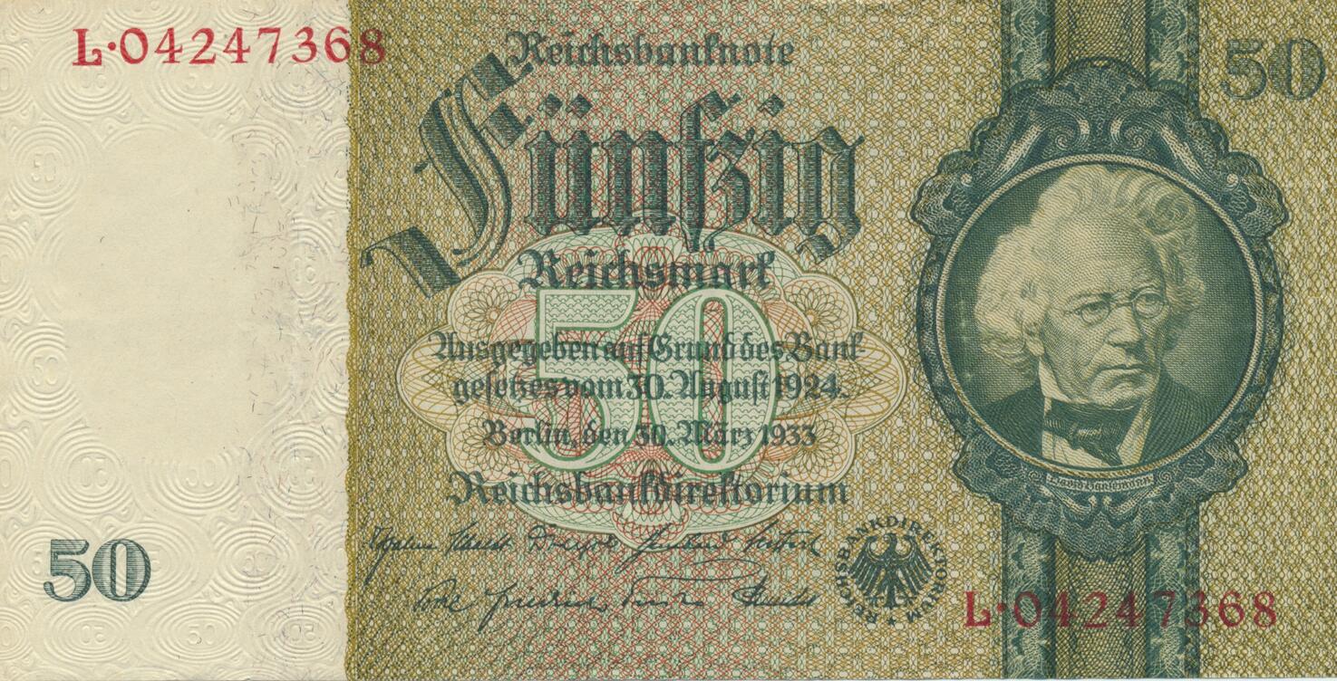 Deutschland 50 Reichsmark 1933 Reichsbanknote Kriegsdruck ( 1945 ...
