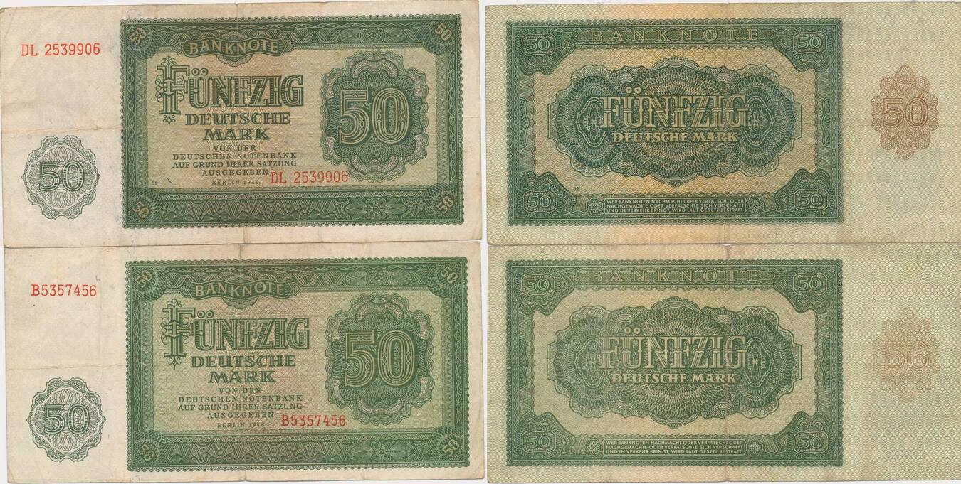 Deutschalnd DDR 2x 50 Mark 1948 2 Scheine Serie DL und B IV | MA-Shops