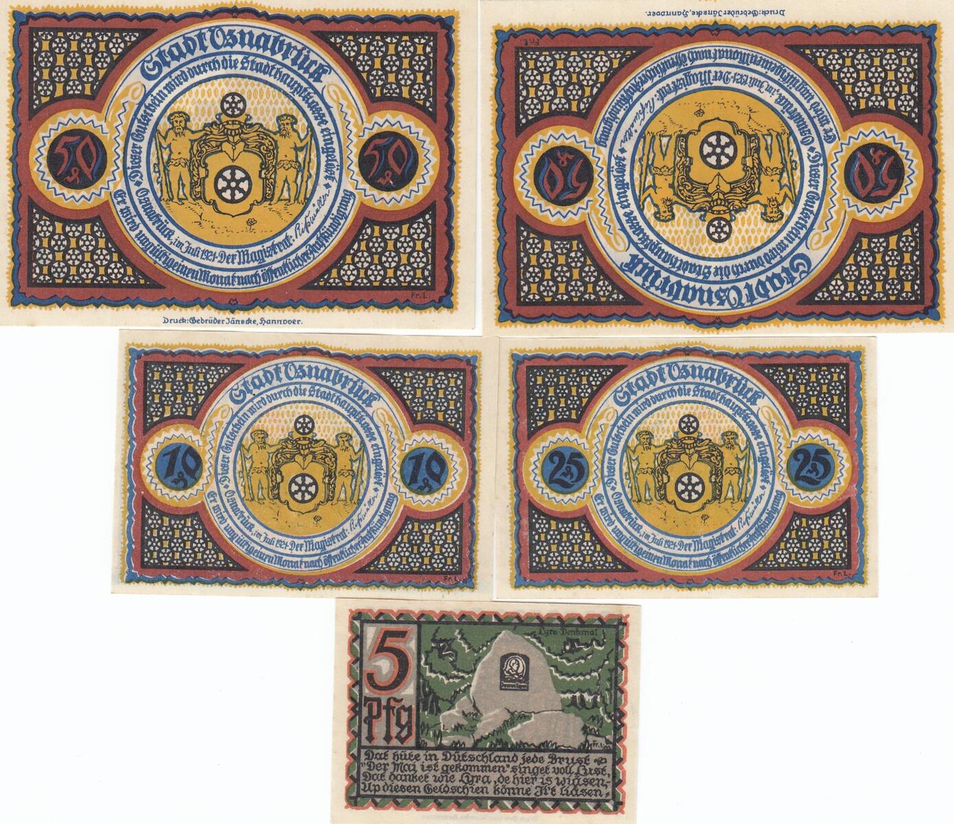 Deutschland Deutsches Reich 5 10 25 50 75 Pfennig 1 2 5 Mark 1921 ...