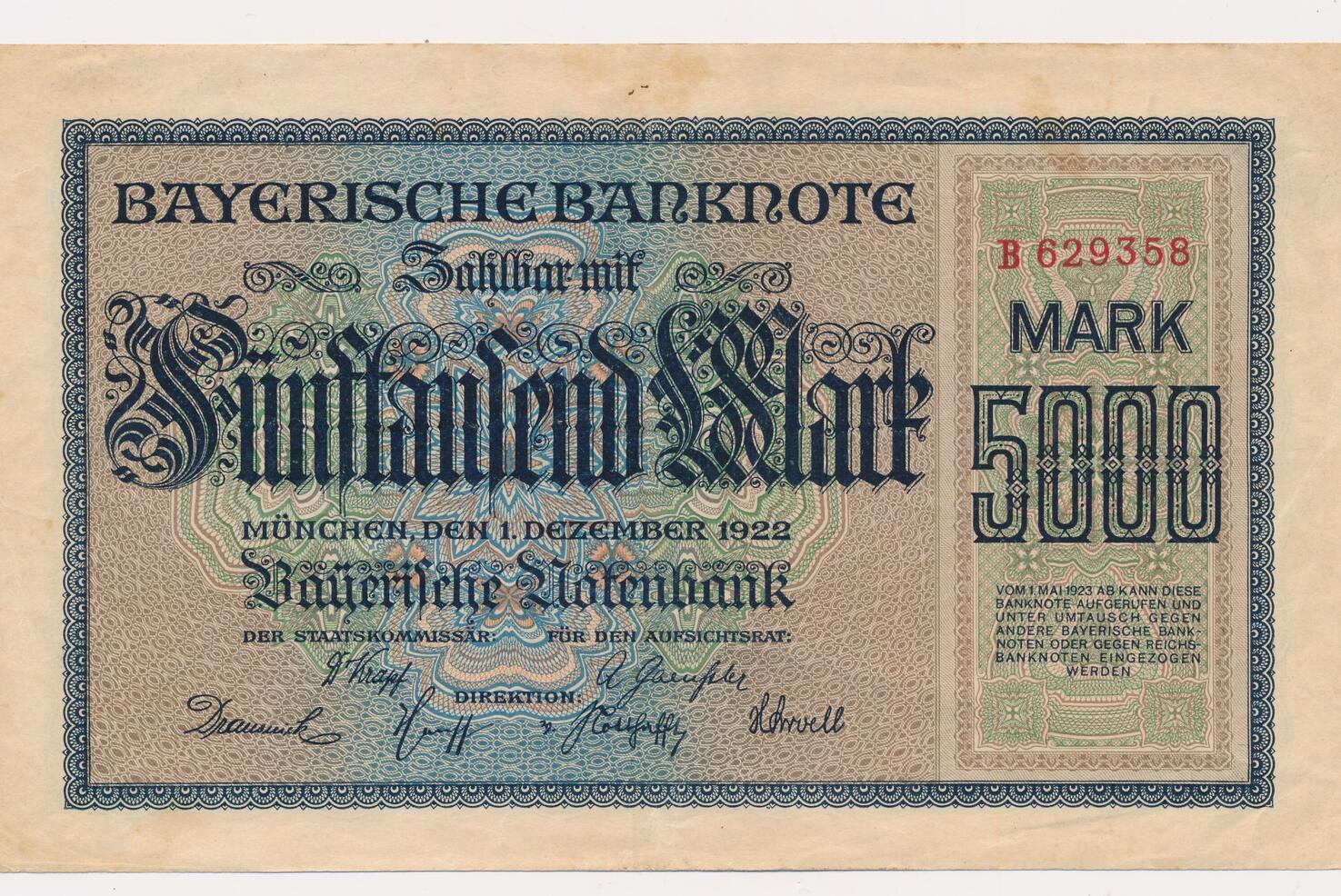 Deutschland Deutsches Reich 5000 Mark 1922 Notgeldschein Notgeld ...
