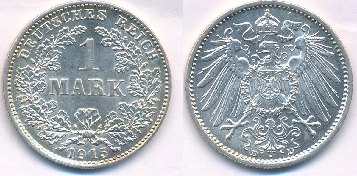 Kaiserreich 1 Mark 1915 Prägeanstalt D fast bankfrisch | MA-Shops