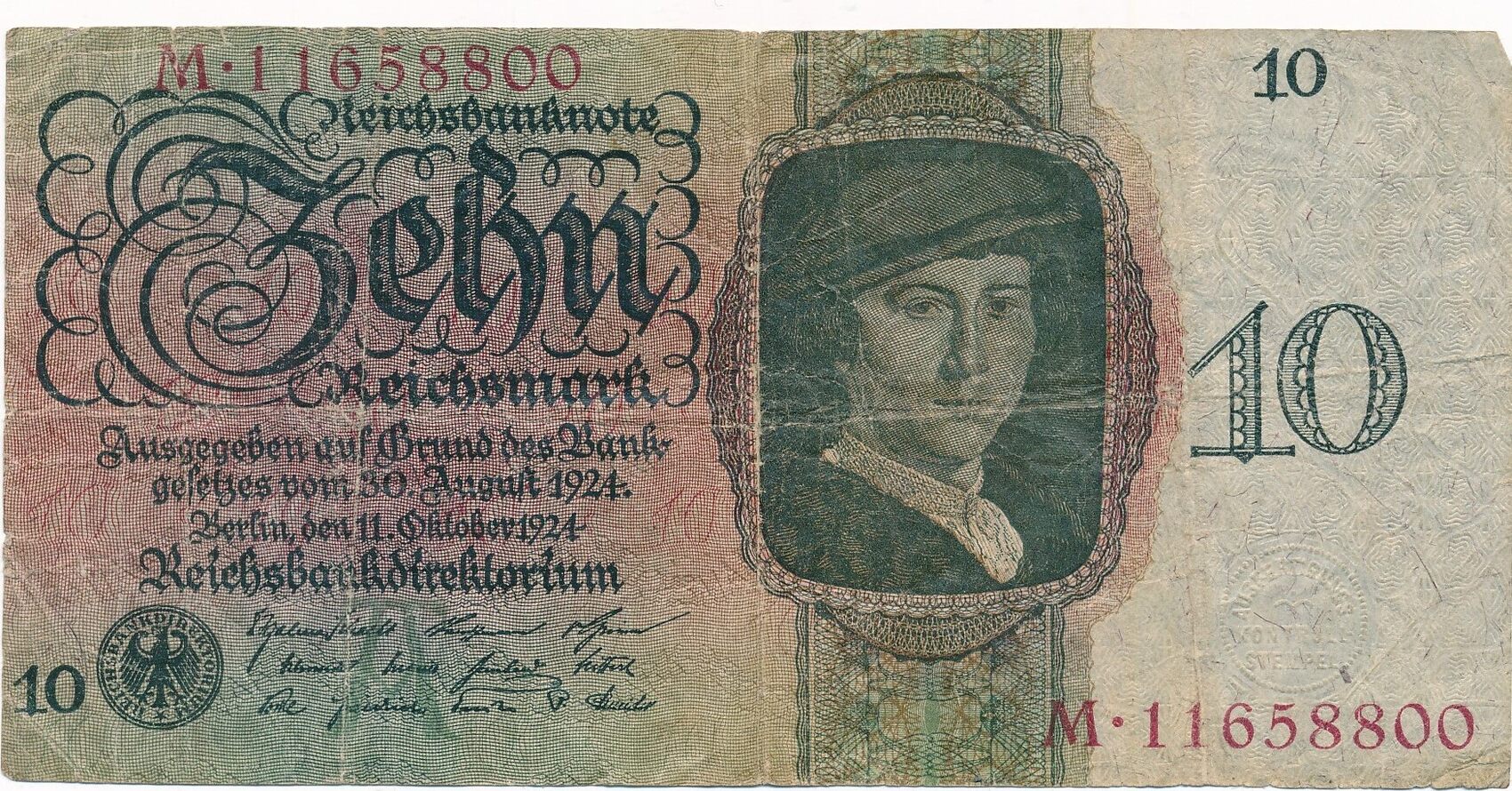 Deutschland Deutsches Reich 10 Reichsmark Reichsbanknote 1924 ...