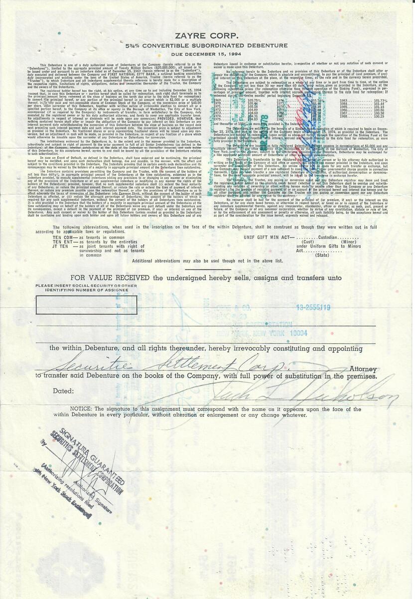 USA 6000 Dollars Share Zayre Corp. 1977, Aktie Wertpapier III | MA-Shops