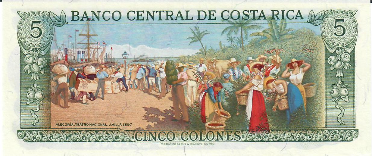 Costa Rica 5 Colones 1989 Banknote Geldschein unc | MA-Shops