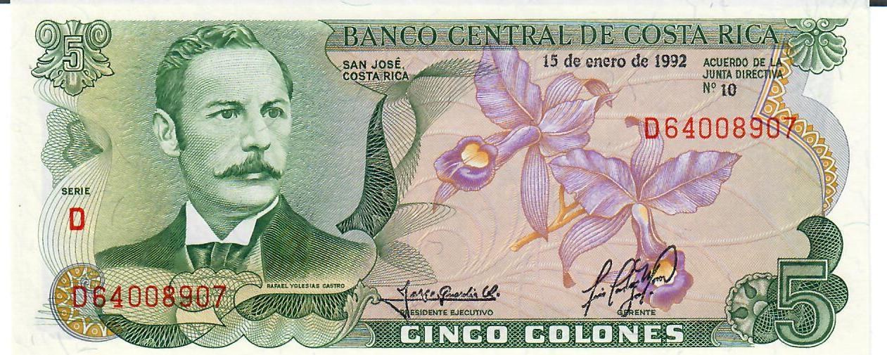 Costa Rica 5 Colones 1992 Banknote Geldschein unc | MA-Shops