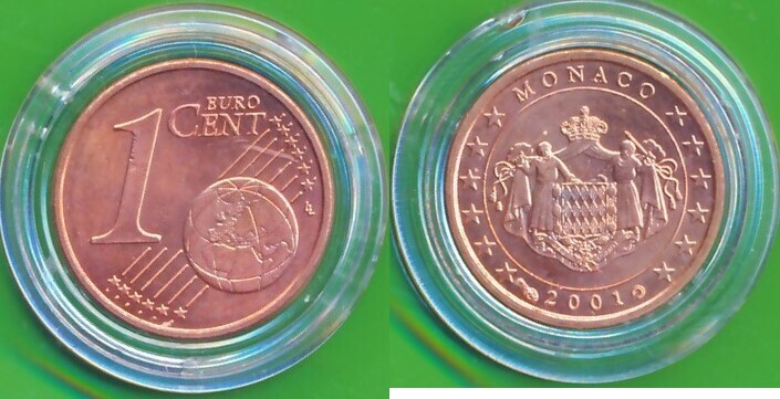 Monaco 1 Cent 2001 Kursmünze bankfrisch unz, in Hartplastikkapsel | MA ...