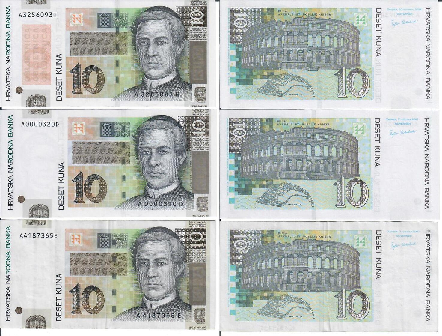 Kroatien 10 Kuna 2001, 2004 Banknote Geldschein 1x10 (2001,unc), 1x10 ...