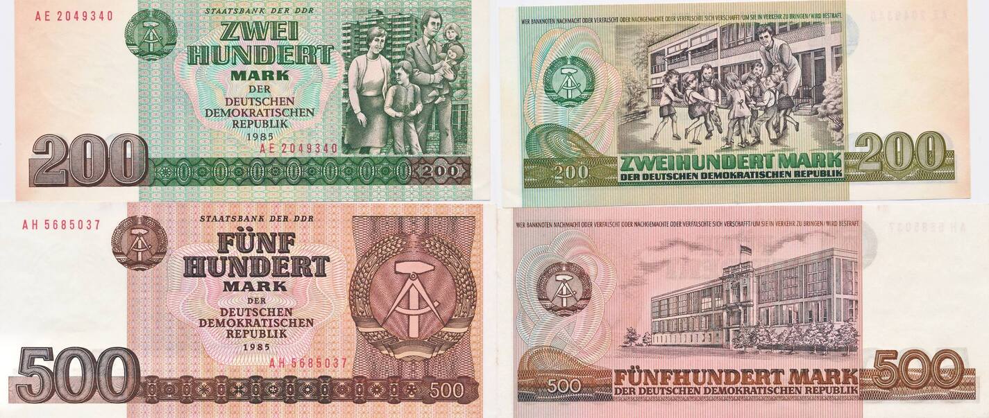 Deutschland DDR 200 und 500 Mark, 2 Scheine 1985 Staatsbanknote, Serie ...