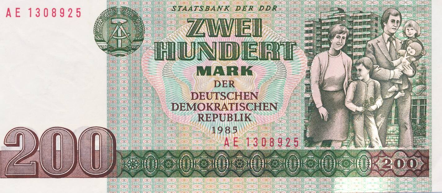 Deutschland DDR 200 Mark 1985 Staatsbanknote, Serie AE, KN 7stellig ...