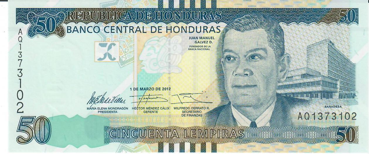 Honduras 50 Lempiras 2012 Banknote Geldscheine unc | MA-Shops