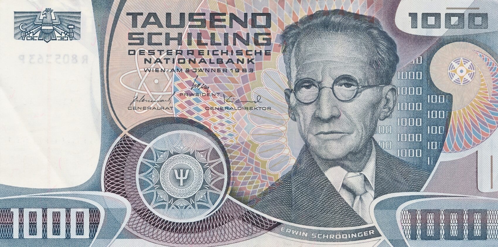 Österreich 1000 Schilling 1983 Geldschein Banknote, Erwin Schrödinger ...