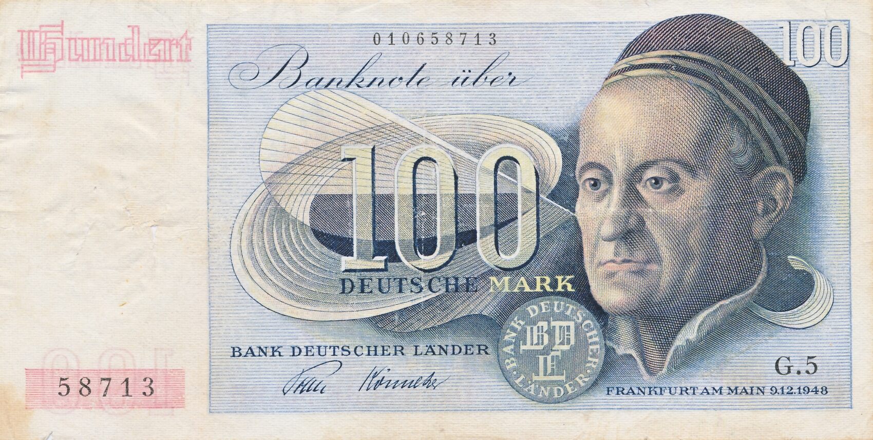 Deutschland 100 Deutsche Mark DM 1948 Geldschein Banknote ...