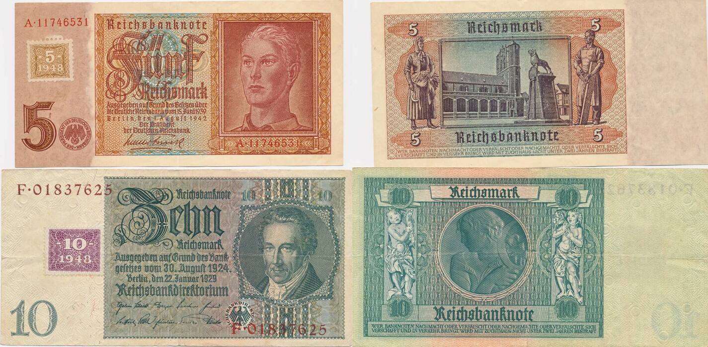 Deutschland DDR Sowjetische Besatzung 5 und 10 DM ; Mark 1948 ...