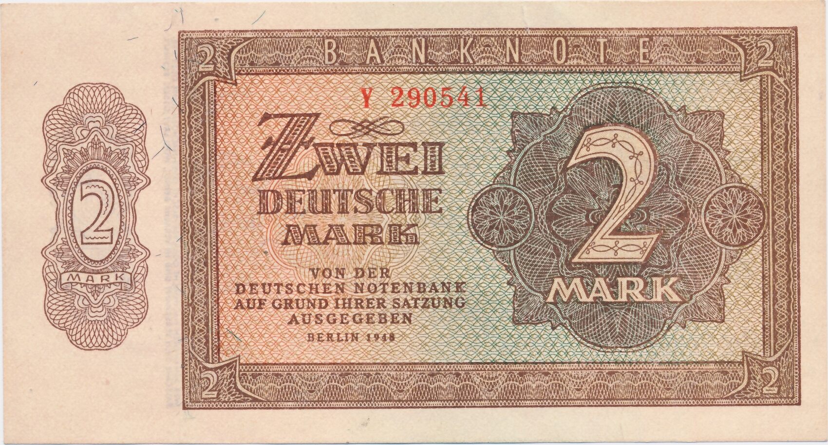 Deutschland DDR 2 Deutsche Bank 1948 Geldschein Banknote KN 6 Stellig ...
