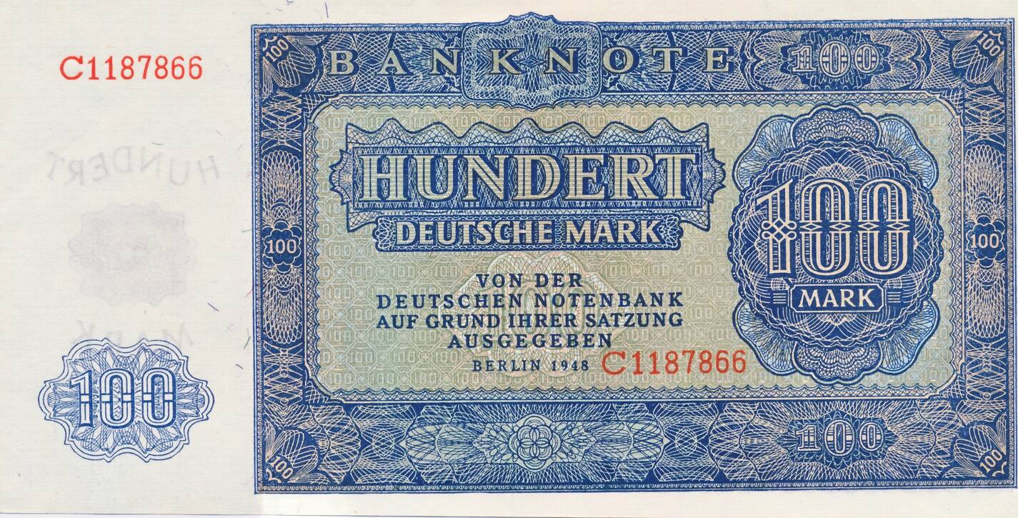 Deutschland DDR 100 Deutsche Mark DM 1948 Geldschein Banknote KN 7 ...