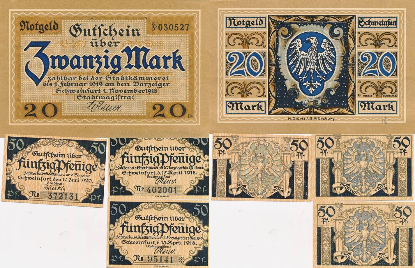 Deutschland Deutsches Reich 10 und 50 Pfennig, 2 Scheine 1920 Notgeld Notgeldschein Selb Bayern ...