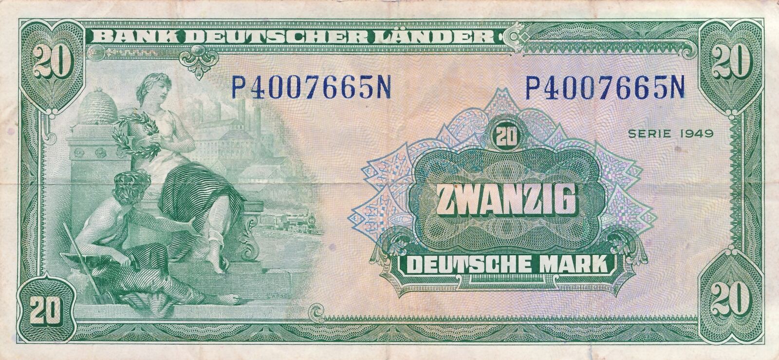 Deutschland BRD 20 Deutsche Mark DM Geldschein Banknote KN 7 Stellig ...