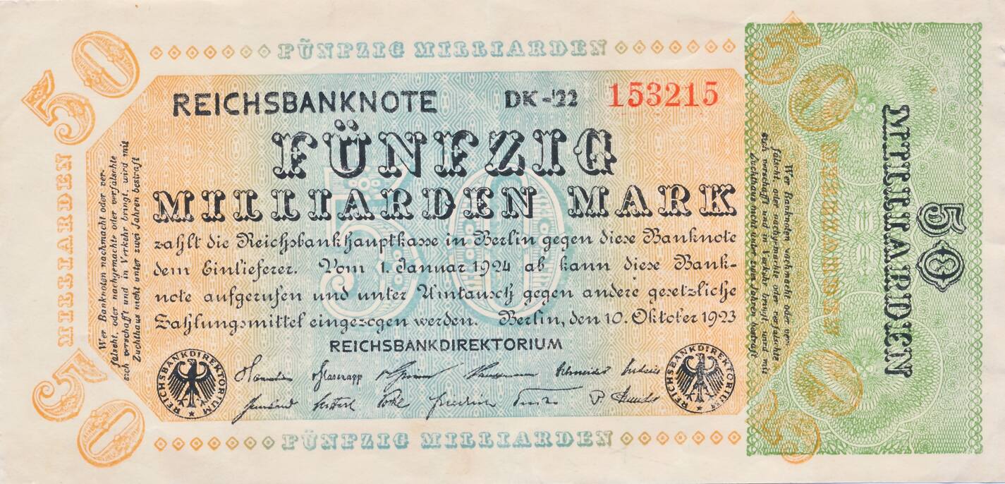 Deutschland Deutsches Reich 50 Milliarden Mark Reichsbanknote 1923 ...