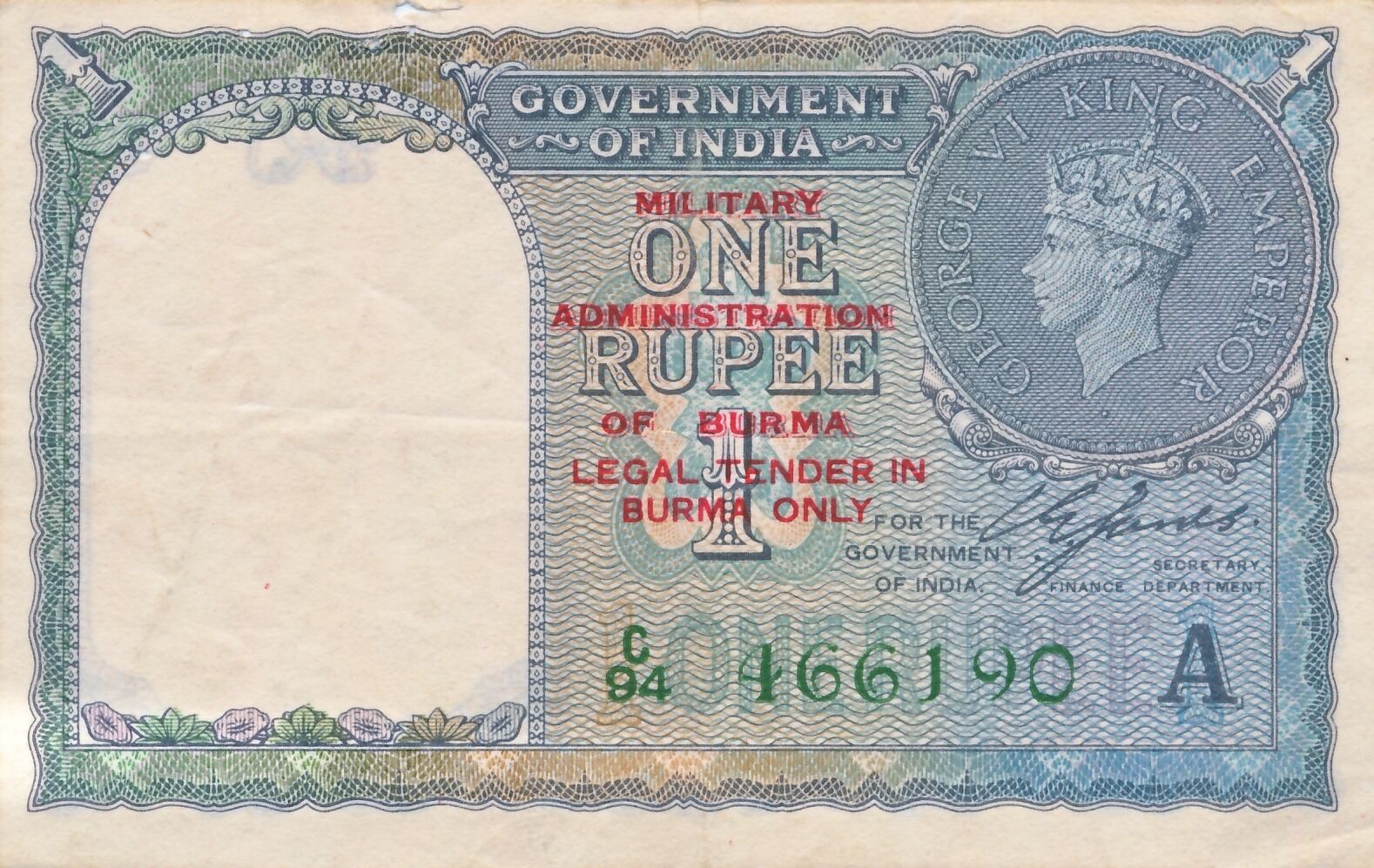 Burma 1 Rupee 1945 King George VI III-, kl. Riss | MA-Shops