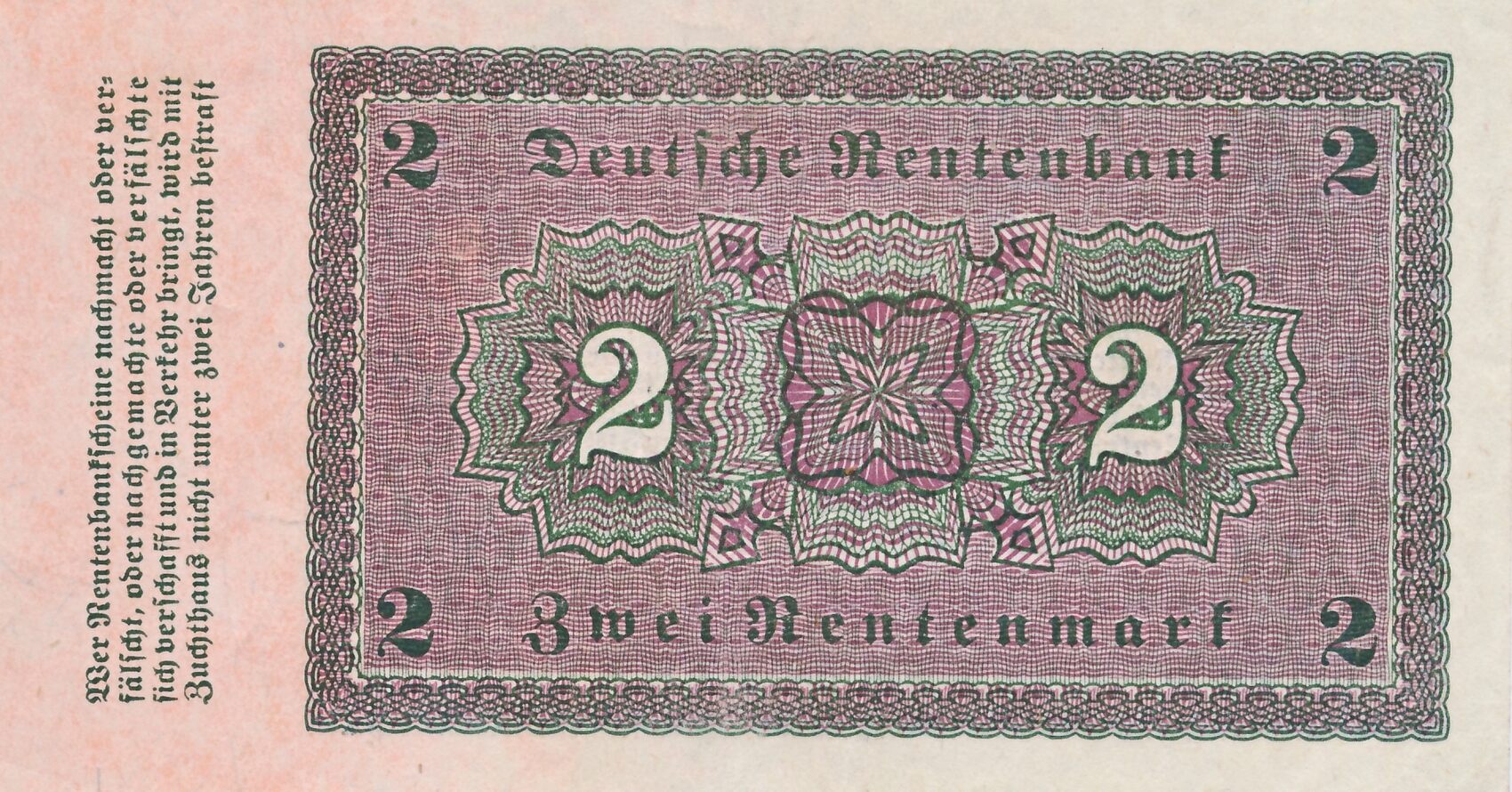 Deutschland Deutsches Reich Weimarer Republik 2 Rentenmark Mark ...
