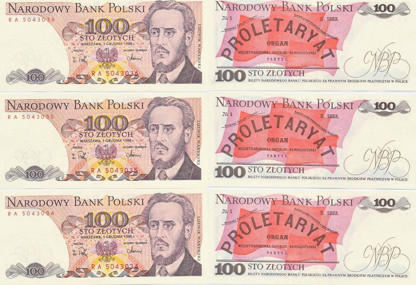 Polen 100 Zloty Zlotych 1988 3x Folgende Nummern 3 Scheine Unc MA Shops