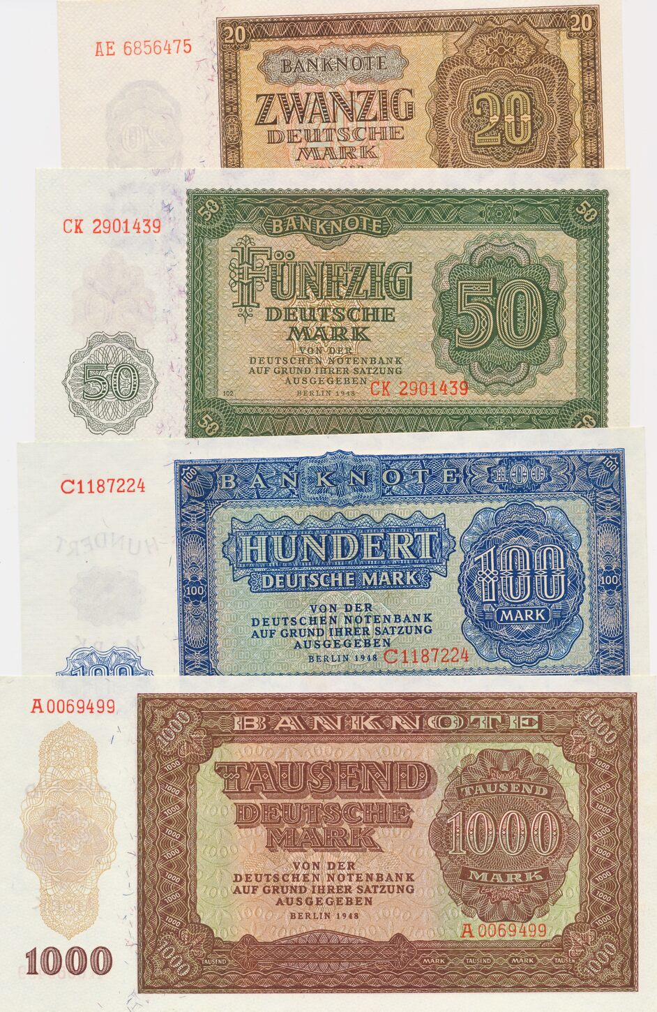 Deutschland DDR 50 Pfennig, 1, 2, 5, 10, 20, 50, 100, 1000 Mark 1948 ...