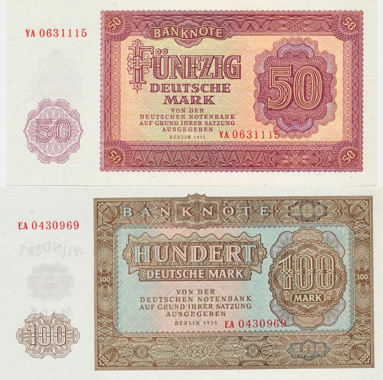 Deutschland DDR 5,10,20,50,100 Mark 1955 Notenbanknoten, 5x Scheine ...