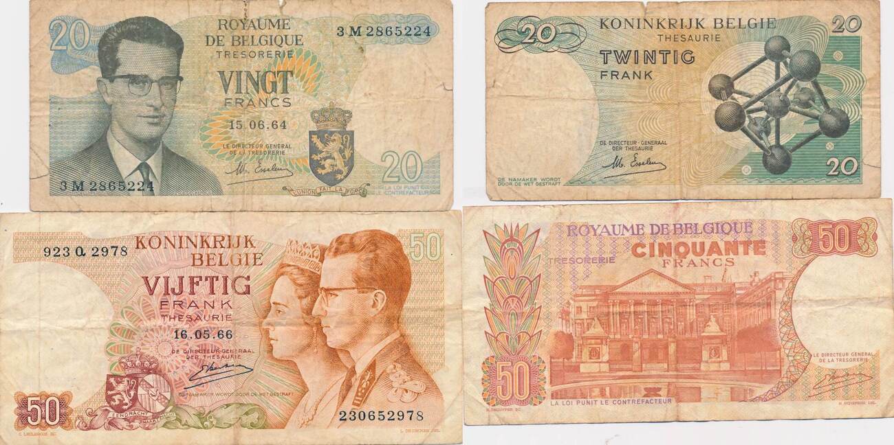 Belgien 20 und 50 Frank 1964 1966 Geldschein Banknote 2 Stück IV | MA-Shops