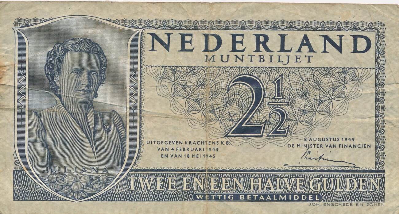 Niederlande 2 1/2 Gulden 1949 Geldschein Banknote III | MA-Shops