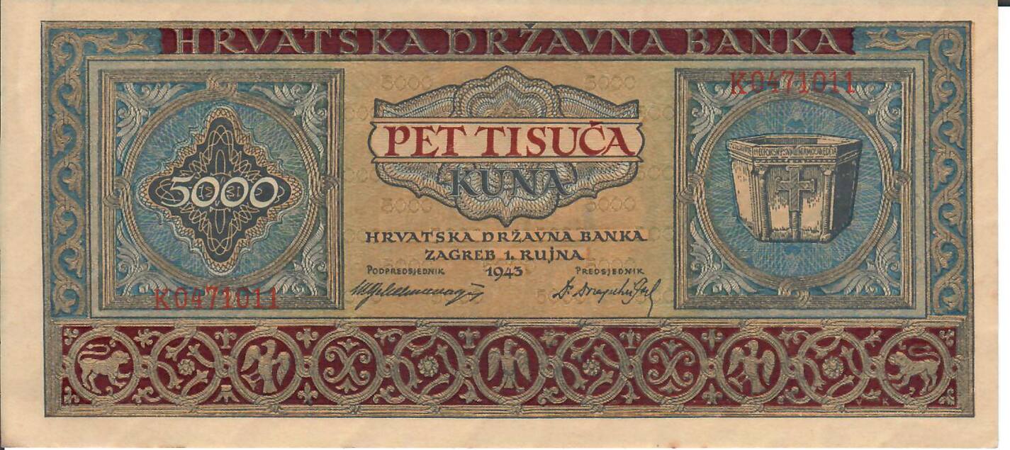 Kroatien 5000 Kuna 1943 Banknote Geldscheine II+ | MA-Shops