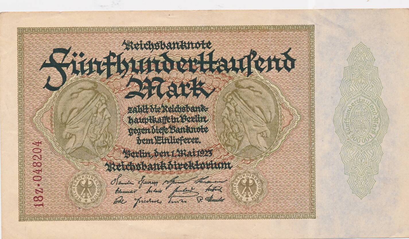 Deutschland Deutsches Reich 500000 Mark Reichsbanknote 1923 KN 6stellig ...