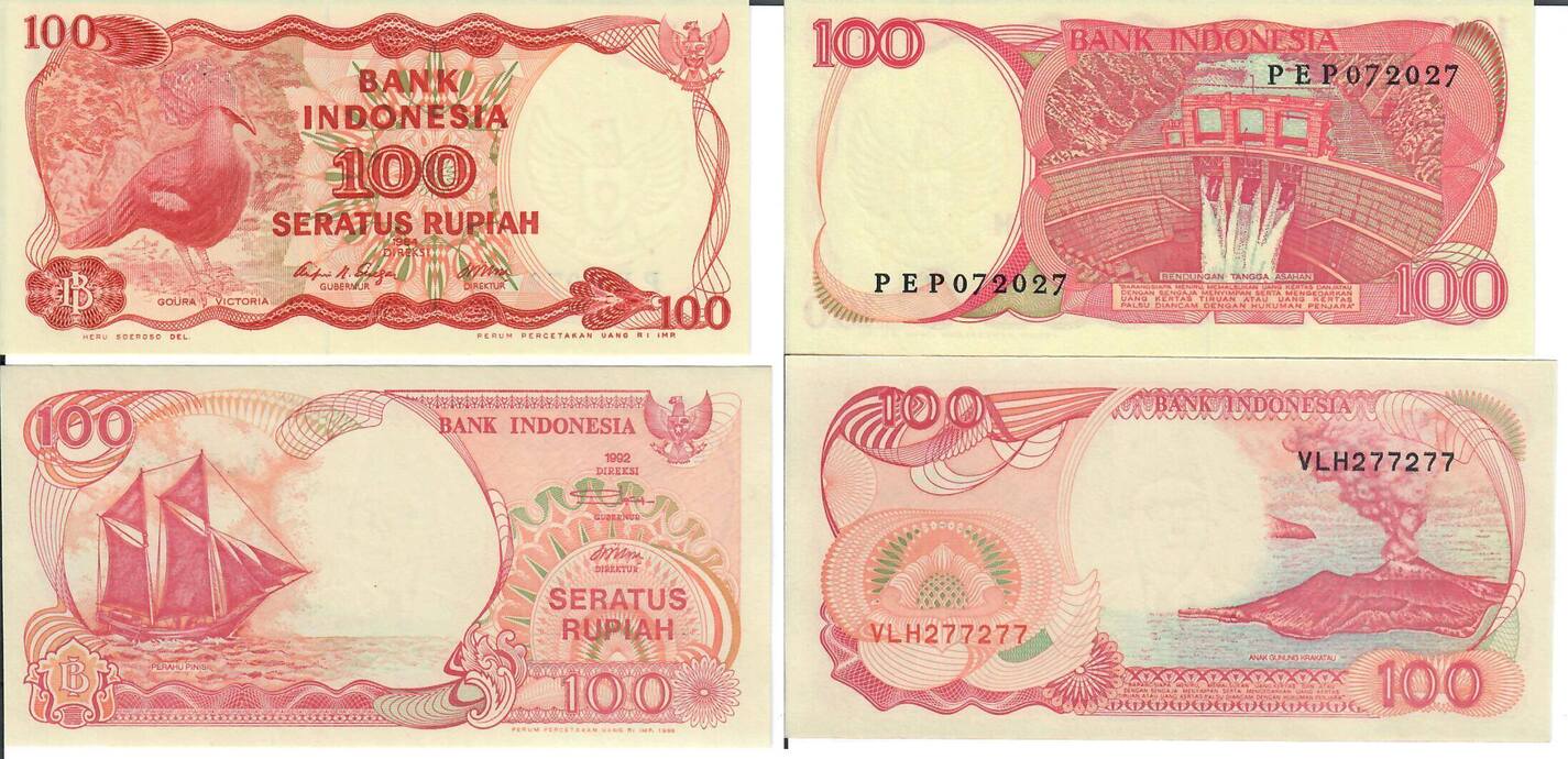 Indonesien Banknote Geldscheine 100 Rupiah 1984 und 1992 (unc) 2 ...