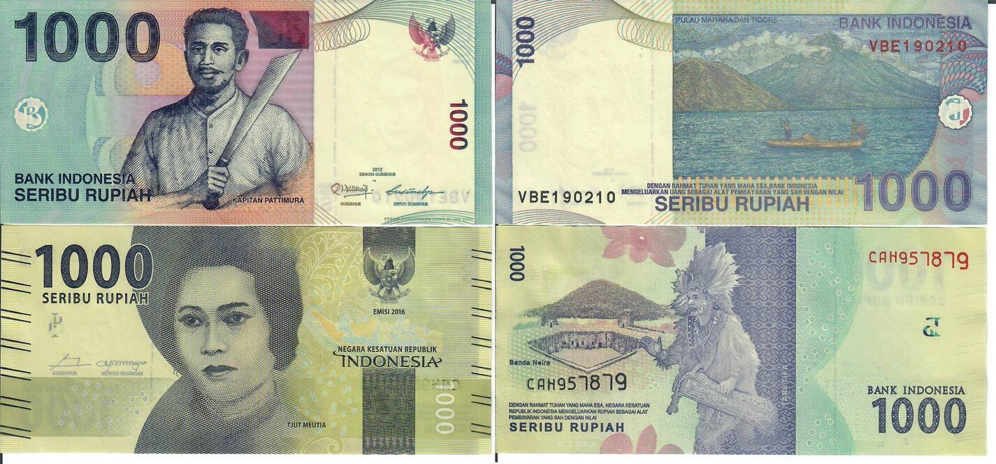 Indonesien Banknote Geldscheine 1000 Rupiah 2012 und 2016 (unc) 2 ...