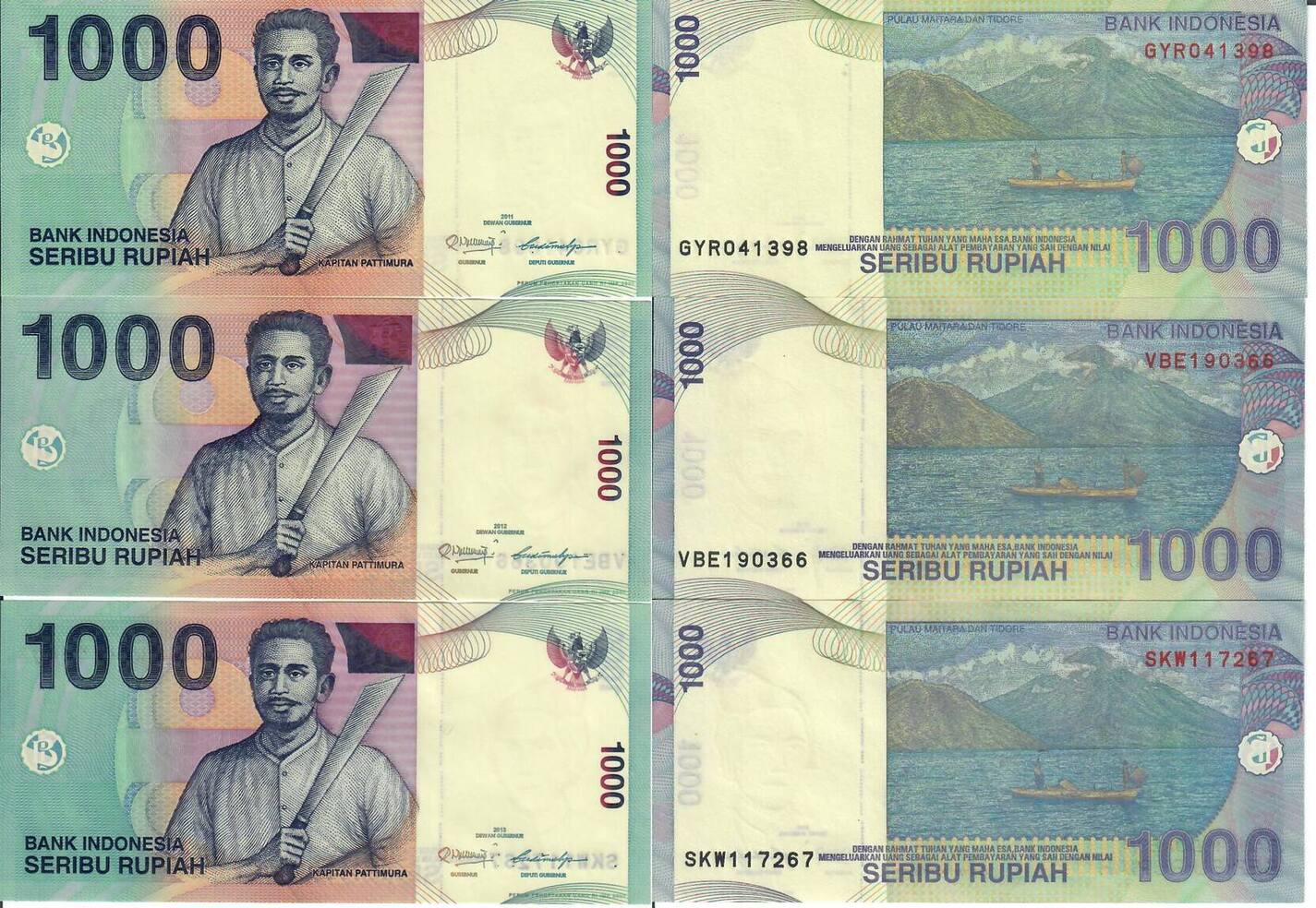 Indonesien 2011 2012 2013 Banknote Geldscheine 1000 Rupiah 2011-12-13 ...