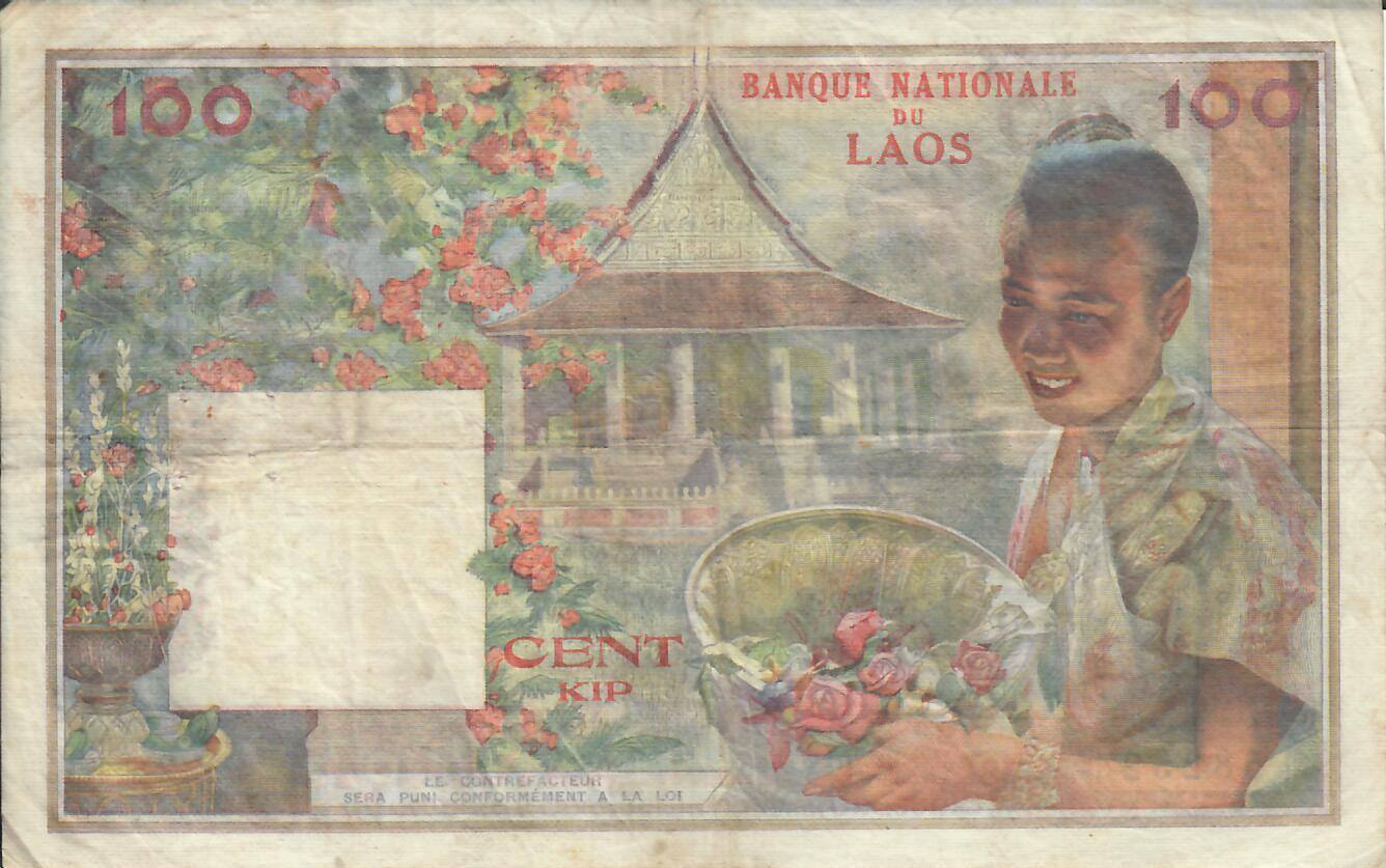 Laos 100 Kip o.D.(1957) Banknote Geldscheine III, mit Nadellöchern | MA ...