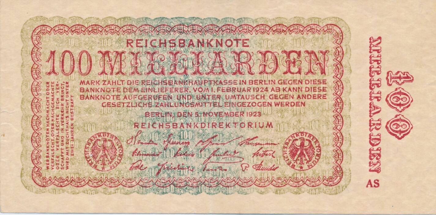 Deutschland Deutsches Reich 100 Milliarden Mark Reichsbanknote 1923 ...