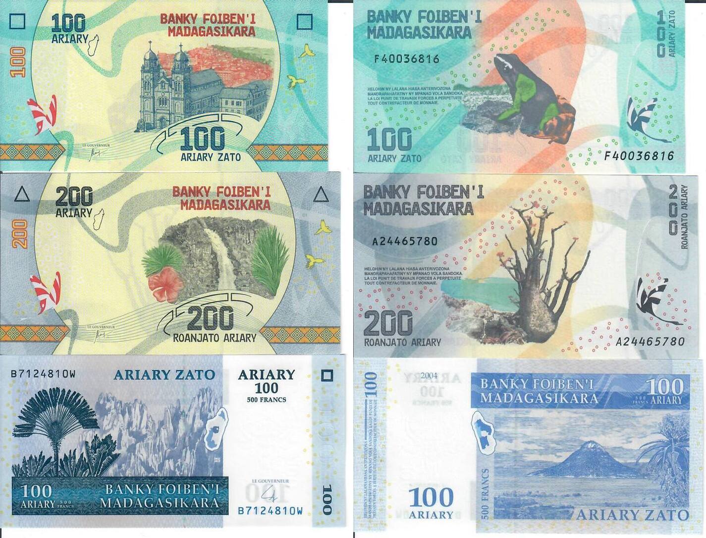 Madagaskar 100 200 Ariary o.D.(2017) und 2004 Banknote Geldscheine 100 ...