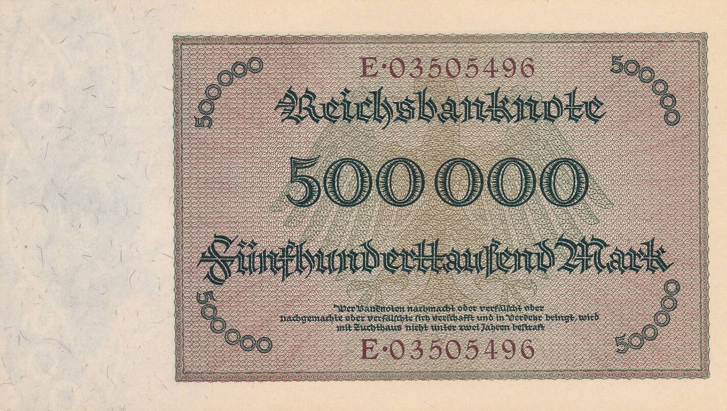 Deutsches Reich 500000 Mark Reichsbanknote 1923 KN braun 8stellig, je ...